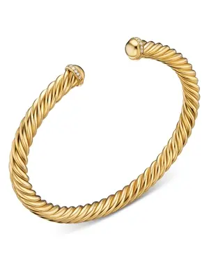 David Yurman 18k Yellow Cable Cuff Bracelet With Diamonds - Gold