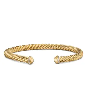 David Yurman 18k Yellow Cable Cuff Bracelet With Diamonds - Gold