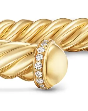David Yurman 18k Yellow Cable Cuff Bracelet With Diamonds - Gold