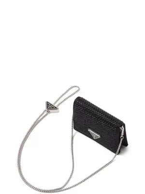 Prada Crystal-embellished Satin Card Holder Black