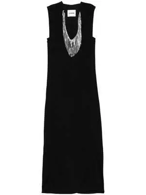 JIL SANDER Fringed-mesh Maxi Dress