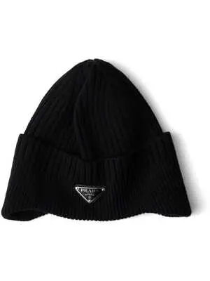 Prada Enamel-logo Wool Beanie - Black