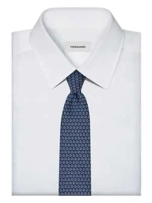 FERRAGAMO Gancini Jacquard Tie - Blue