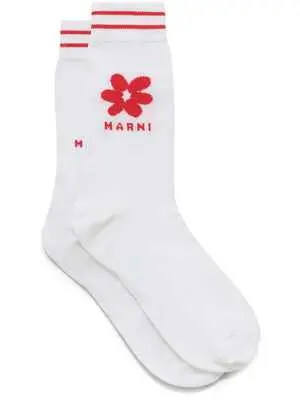 Marni Logo Jacquard Striped Socks - White