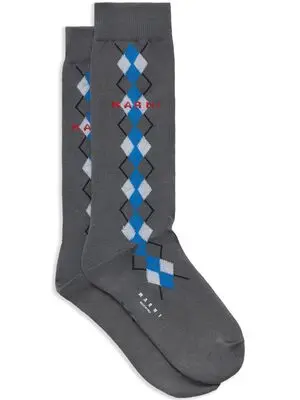 Marni Intarsia-knit Logo Socks - Grey