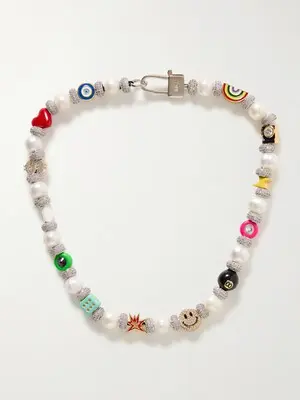 MARTHA CALVO Pearl, Enamel And Crystal Necklace - Gold