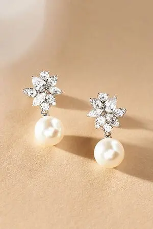 Nadri Chiara Pearl Drop Earrings - Silver