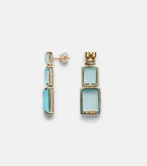 Mateo Arithmetic Composition 14kt Gold Drop Earrings With Topaz - Blue