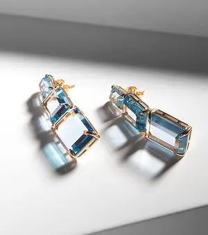Mateo Arithmetic Composition 14kt Gold Drop Earrings With Topaz - Blue