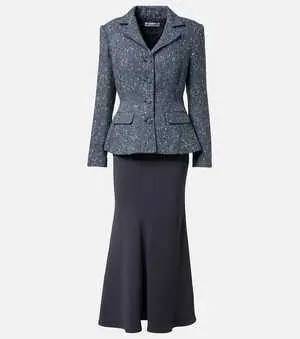 SELF-PORTRAIT Bouclé And Crêpe Midi Dress