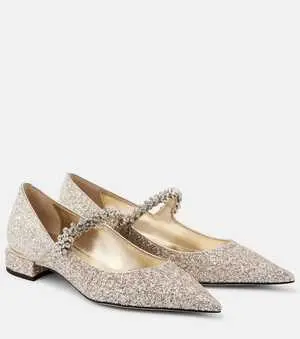JIMMY CHOO Bing Glitter Ballet Flats - Beige