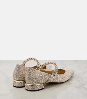 JIMMY CHOO Bing Glitter Ballet Flats - Beige