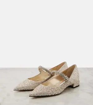 JIMMY CHOO Bing Glitter Ballet Flats - Beige