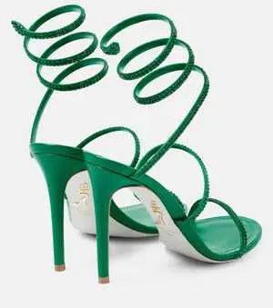 Rene Caovilla Cleo 105 Embellished Satin Sandals - Green
