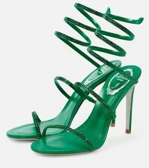 Rene Caovilla Cleo 105 Embellished Satin Sandals - Green