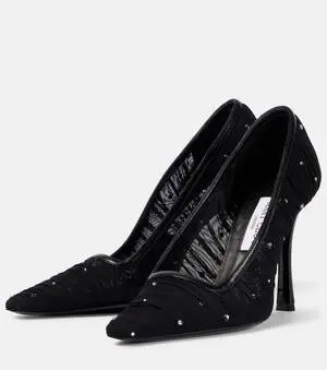 JIMMY CHOO Lotta 100 Embellished Mesh Pumps