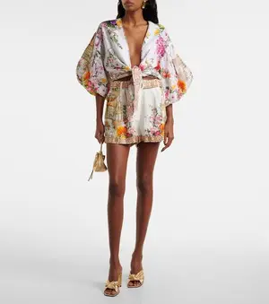 Camilla Floral High-rise Linen Shorts
