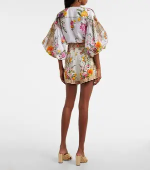 Camilla Floral High-rise Linen Shorts