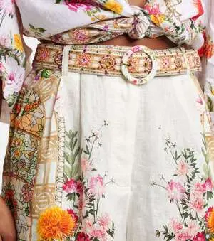Camilla Floral High-rise Linen Shorts