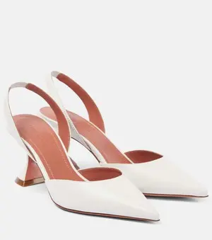 Amina Muaddi Holli 70 Leather Slingback Pumps - White