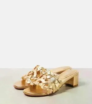 GIANVITO ROSSI Amalfi 45 Leather Mules - Gold