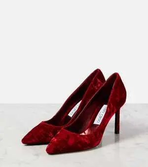 JIMMY CHOO Romy 85 Velvet Pumps - Red