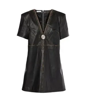AREA Studded Leather Shirt Dress