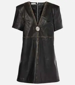 AREA Studded Leather Shirt Dress