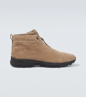 Zegna Triple Stitch Suede High-top Sneakers - Beige