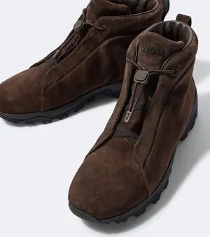 Zegna Triple Stitch Suede High-top Sneakers - Brown