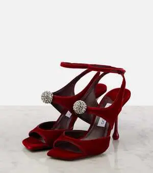 JIMMY CHOO Orb 95 Embellished Velvet Sandals - Red
