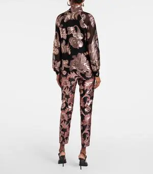 Etro Semi-sheer Tie-neck Lamé Blouse
