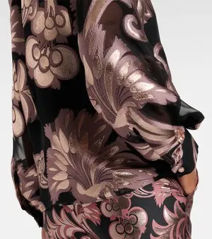 Etro Semi-sheer Tie-neck Lamé Blouse