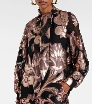 Etro Semi-sheer Tie-neck Lamé Blouse