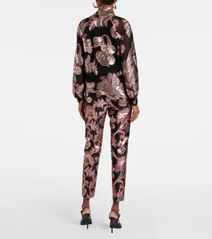 Etro Semi-sheer Tie-neck Lamé Blouse