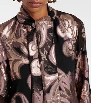Etro Semi-sheer Tie-neck Lamé Blouse