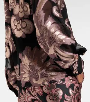 Etro Semi-sheer Tie-neck Lamé Blouse