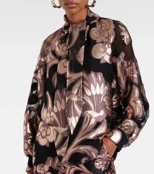 Etro Semi-sheer Tie-neck Lamé Blouse