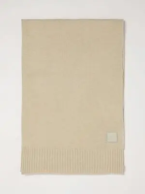 BOSS Rectangular Wool And Cotton Scarf With Ribbed Edges And Logo - Beige