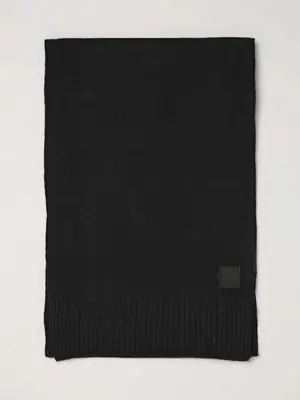 BOSS Rectangular Wool And Cotton Scarf With Ribbed Edges And Logo - Black