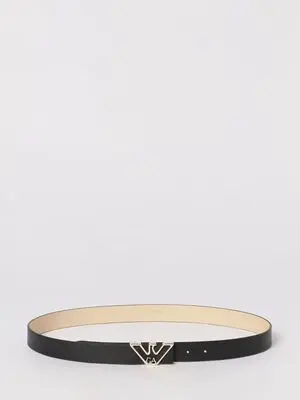 Emporio Armani Leather Belt With Gold Tone Logo Buckle - Black