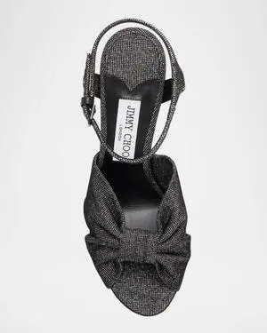JIMMY CHOO 120mm Heloise Glitter Knot Platform Sandals - Black