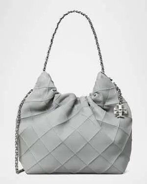 Tory Burch Tory Burch Fleming Mini Leather Hobo Bag - Gray