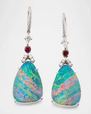 ROBERT ERICH Robert Erich Platinum And 18K Yellow Gold Diamond, Opal And Ruby Drop Earrings - Opal & Ruby