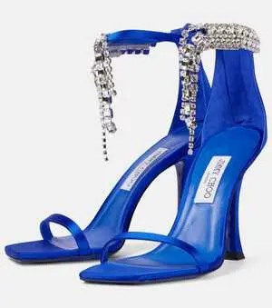JIMMY CHOO Verity 100 Embellished Satin Sandals - Blue