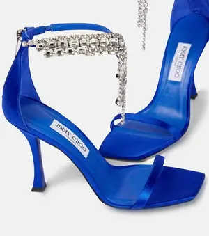 JIMMY CHOO Verity 100 Embellished Satin Sandals - Blue