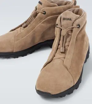 Zegna Triple Stitch Suede High-top Sneakers - Beige