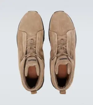 Zegna Triple Stitch Suede High-top Sneakers - Beige