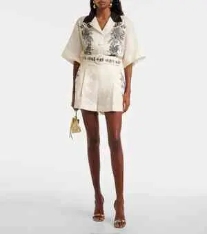 Zimmermann Floral Linen Bowling Shirt - White