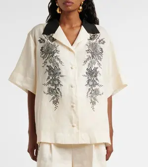 Zimmermann Floral Linen Bowling Shirt - White